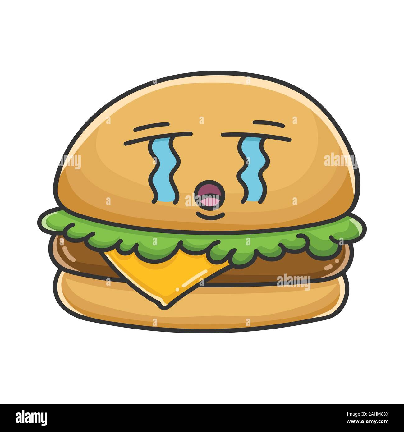 Crying cheese burger cartoon illustration isolated on white Stock ...