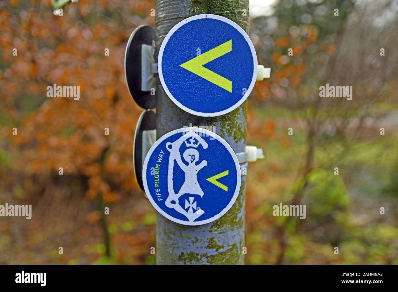 Signage for the Pilgrims Way which is a long distance walking route to ...
