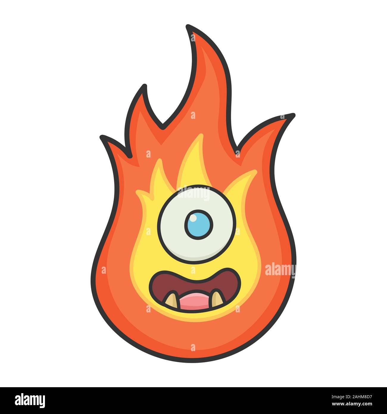 Happy monster fireball cartoon illustration isolated on white Stock ...