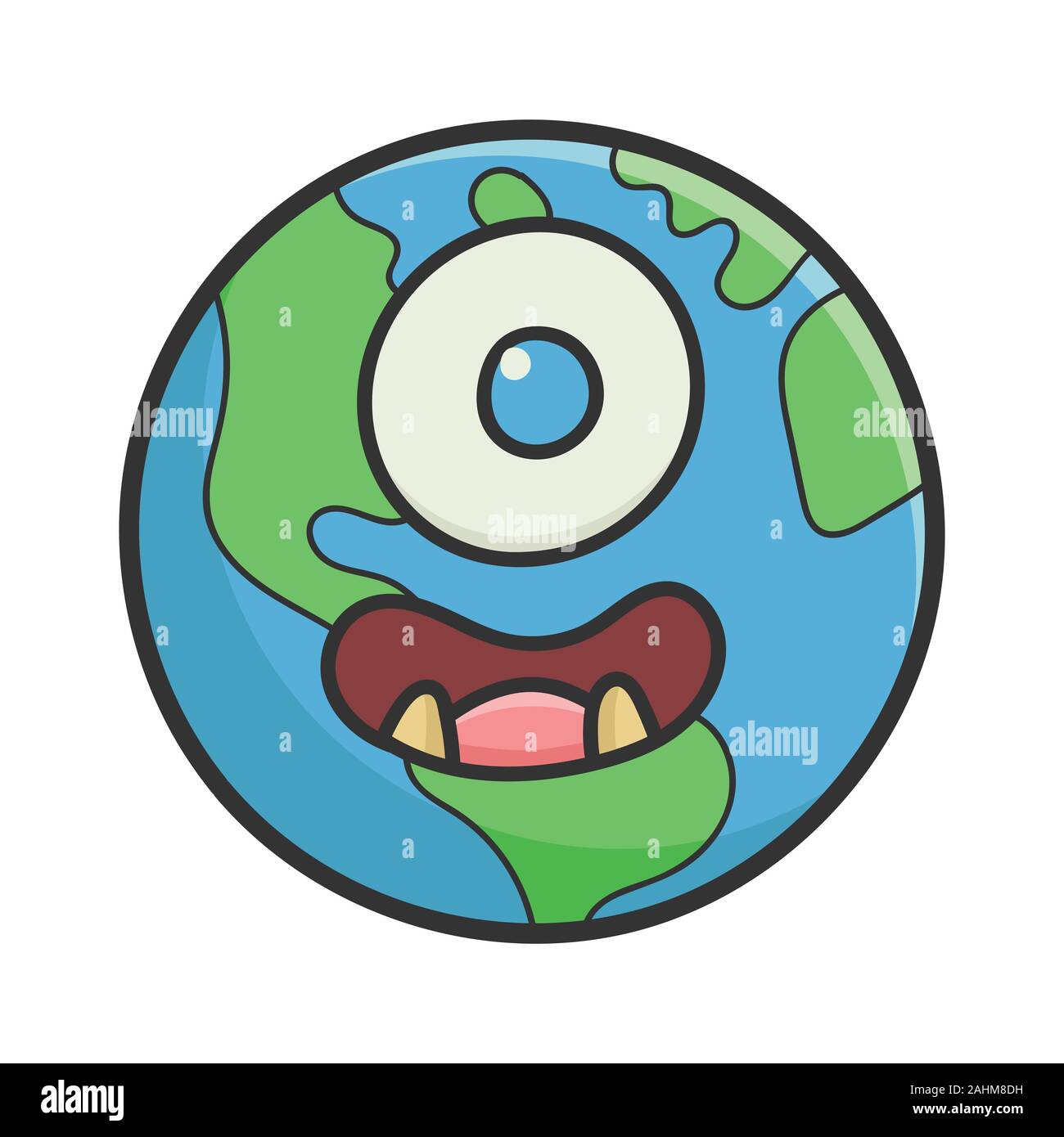 Monster smiling planet earth cartoon illustration isolated on white ...