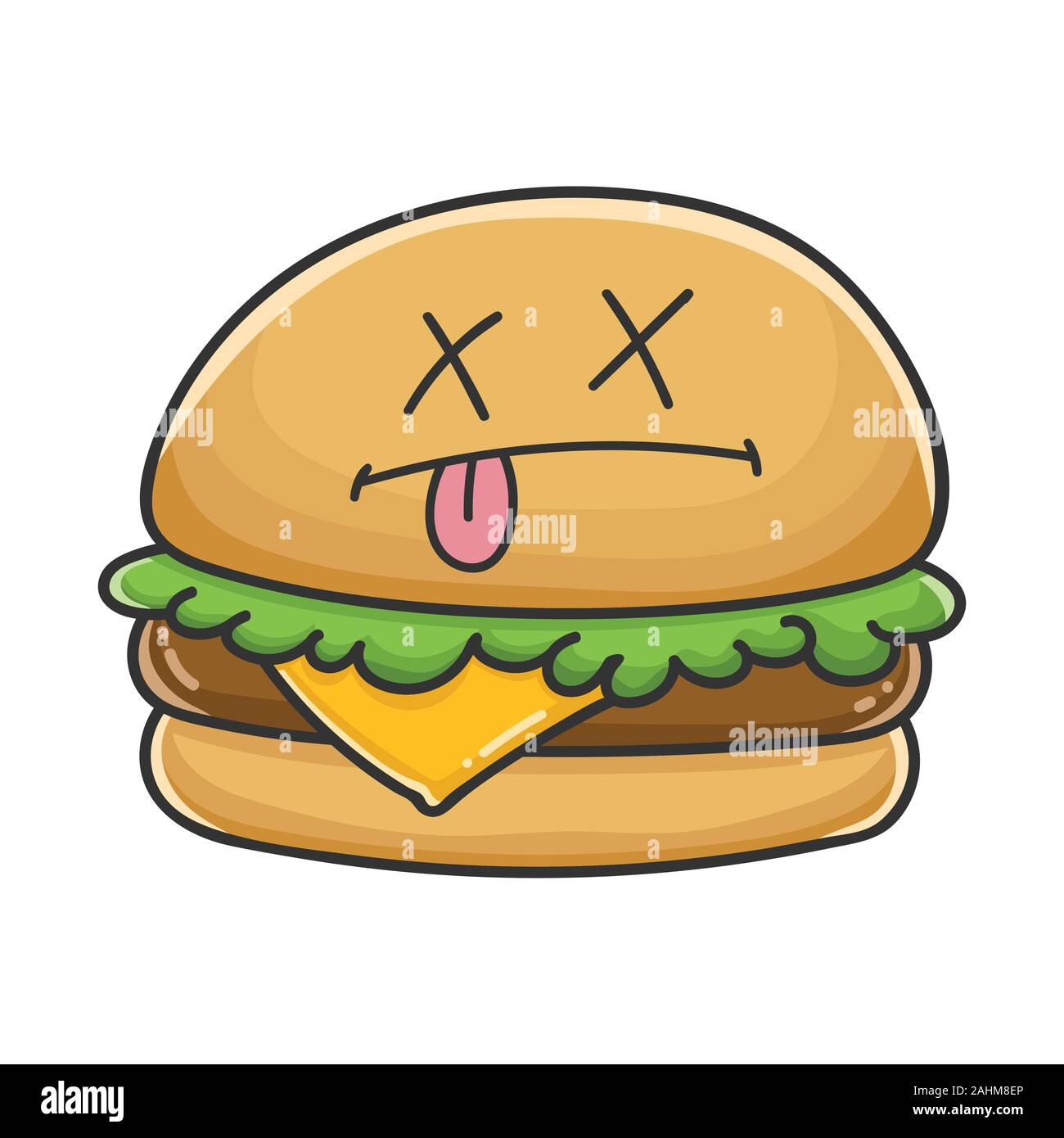 Dead cheese burger cartoon illustration isolated on white Stock Vector ...