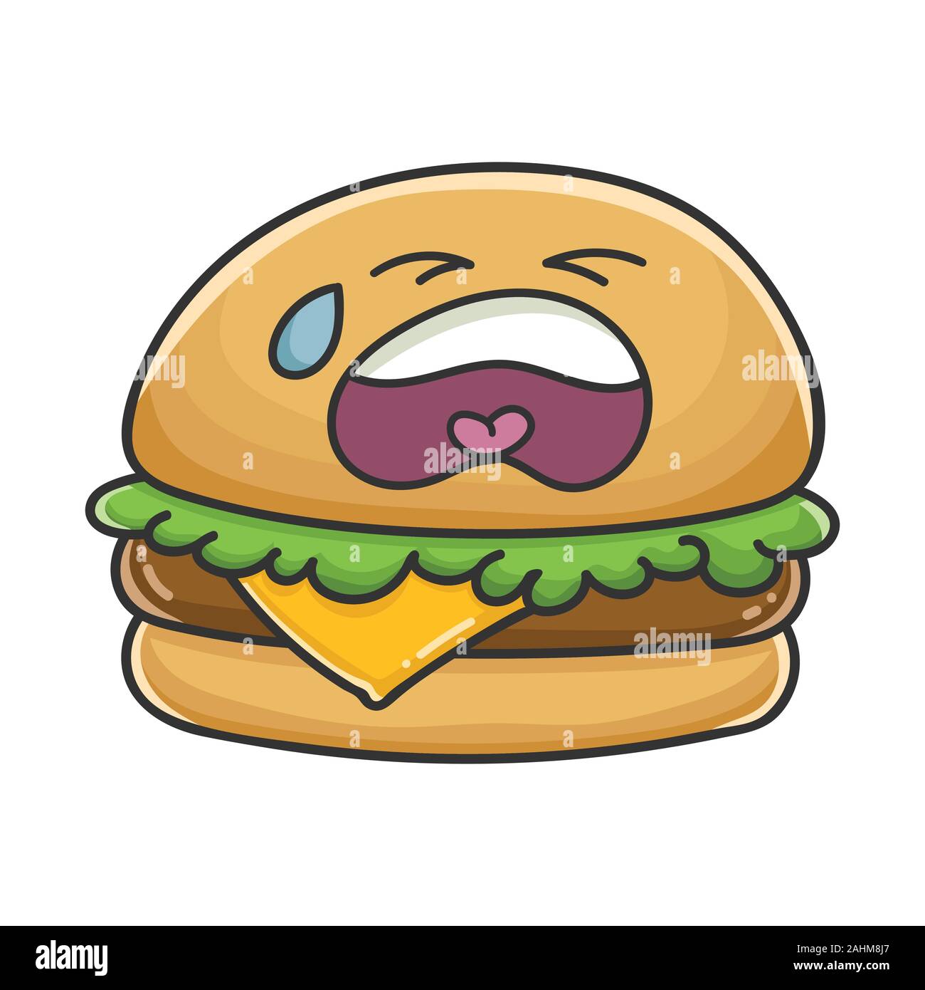 Crying cheese burger cartoon illustration isolated on white Stock ...
