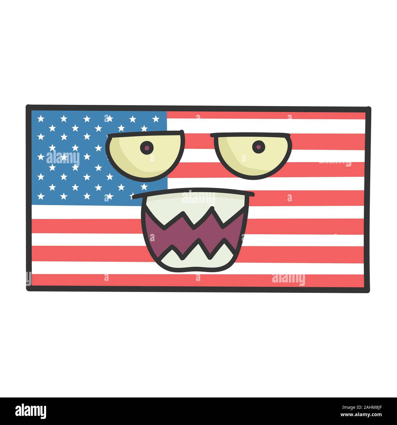 Mad american flag cartoon illustration isolated on white Stock Vector ...