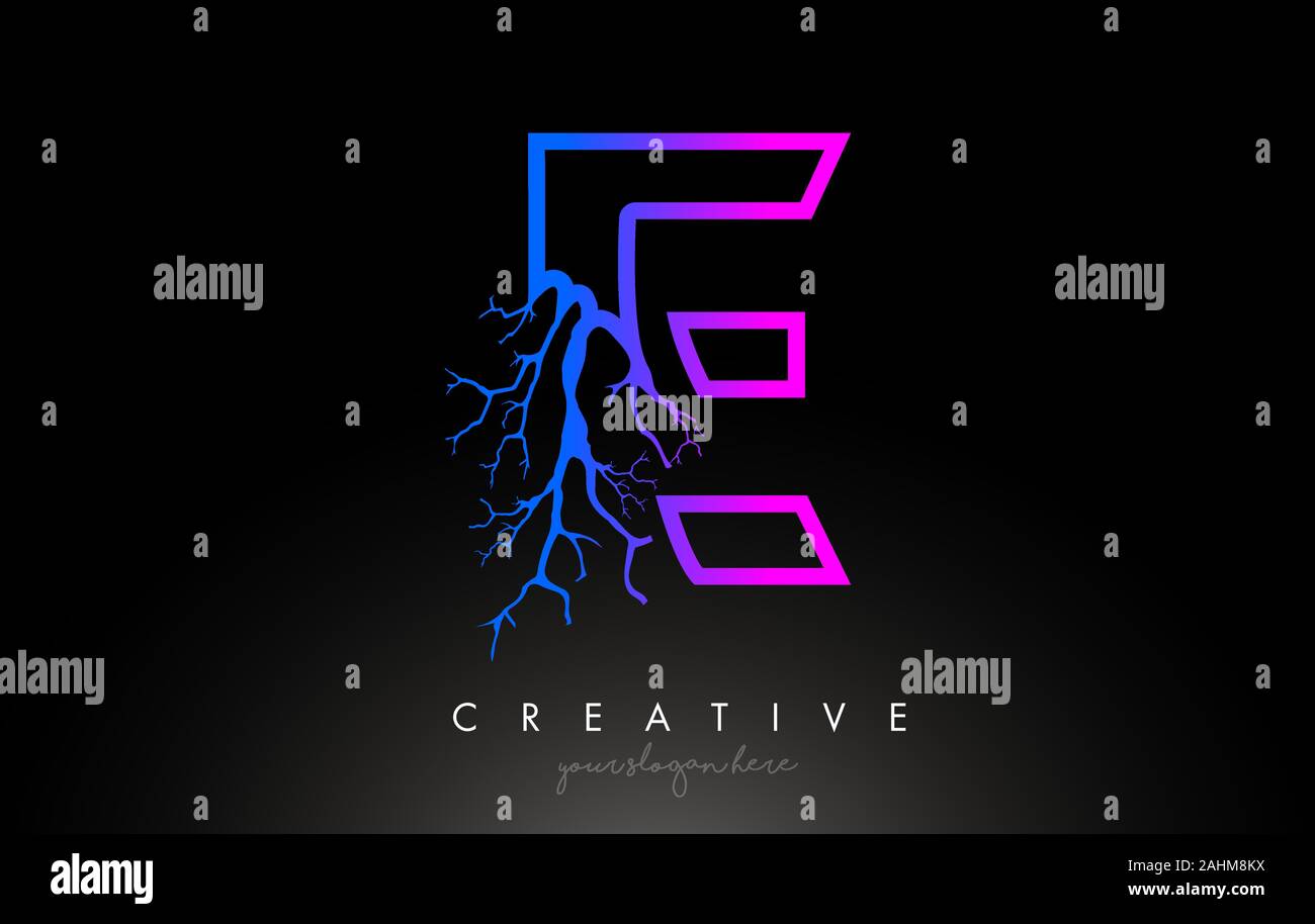 Tree Letter E Design Logo with Purple Blue Tree Branch. E Letter Tree ...