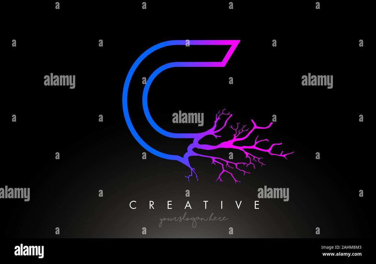 Tree Letter C Design Logo with Purple Blue Tree Branch. C Letter Tree ...