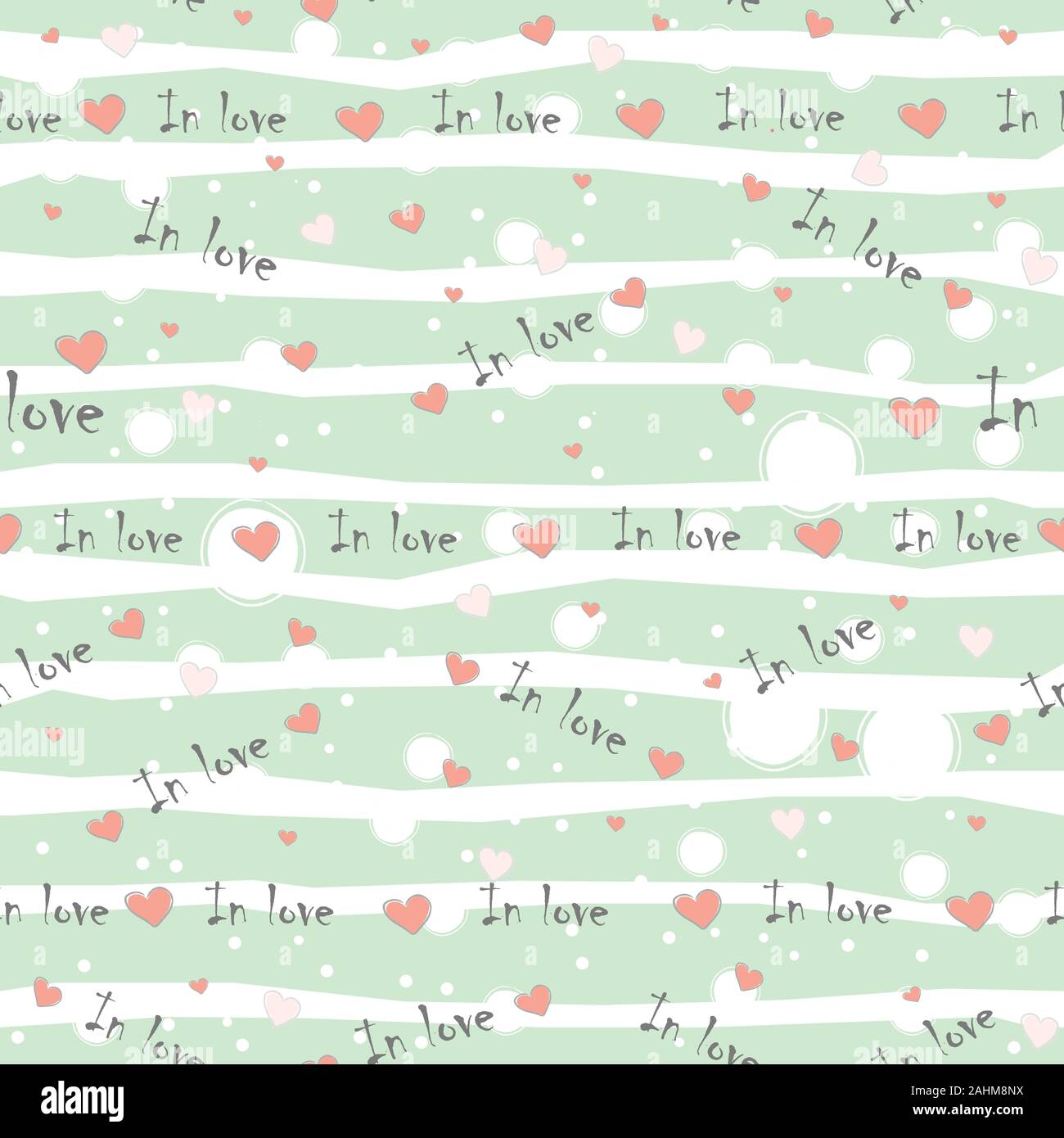 Cute seamless pattern with written words and hearts on white background ...