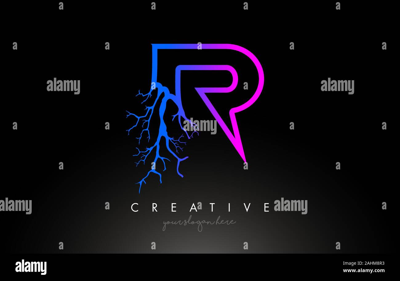 Tree Letter R Design Logo with Purple Blue Tree Branch. R Letter Tree ...