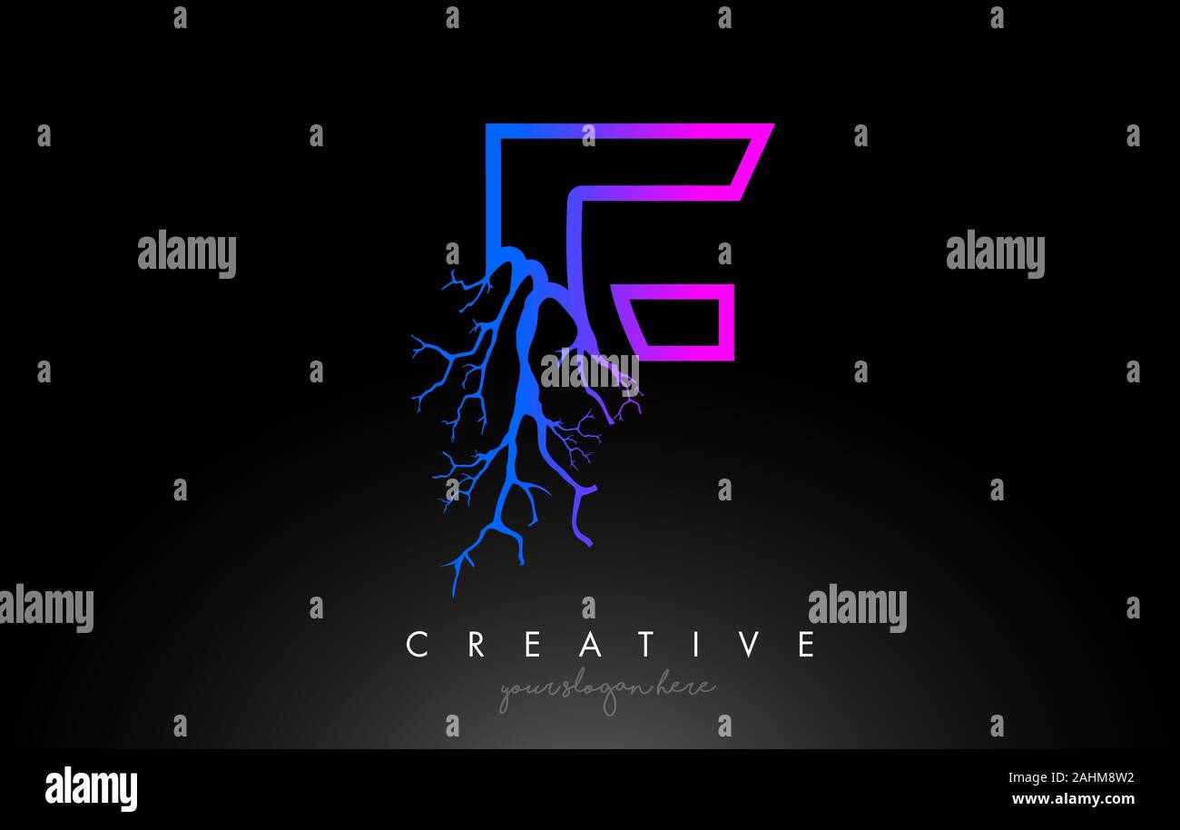 Tree Letter F Design Logo with Purple Blue Tree Branch. F Letter Tree ...