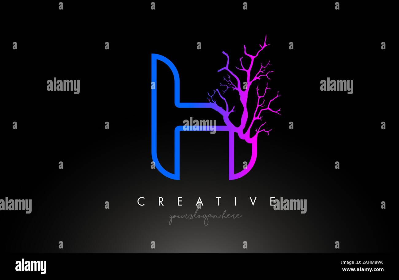 Tree Letter H Design Logo with Purple Blue Tree Branch. H Letter Tree ...