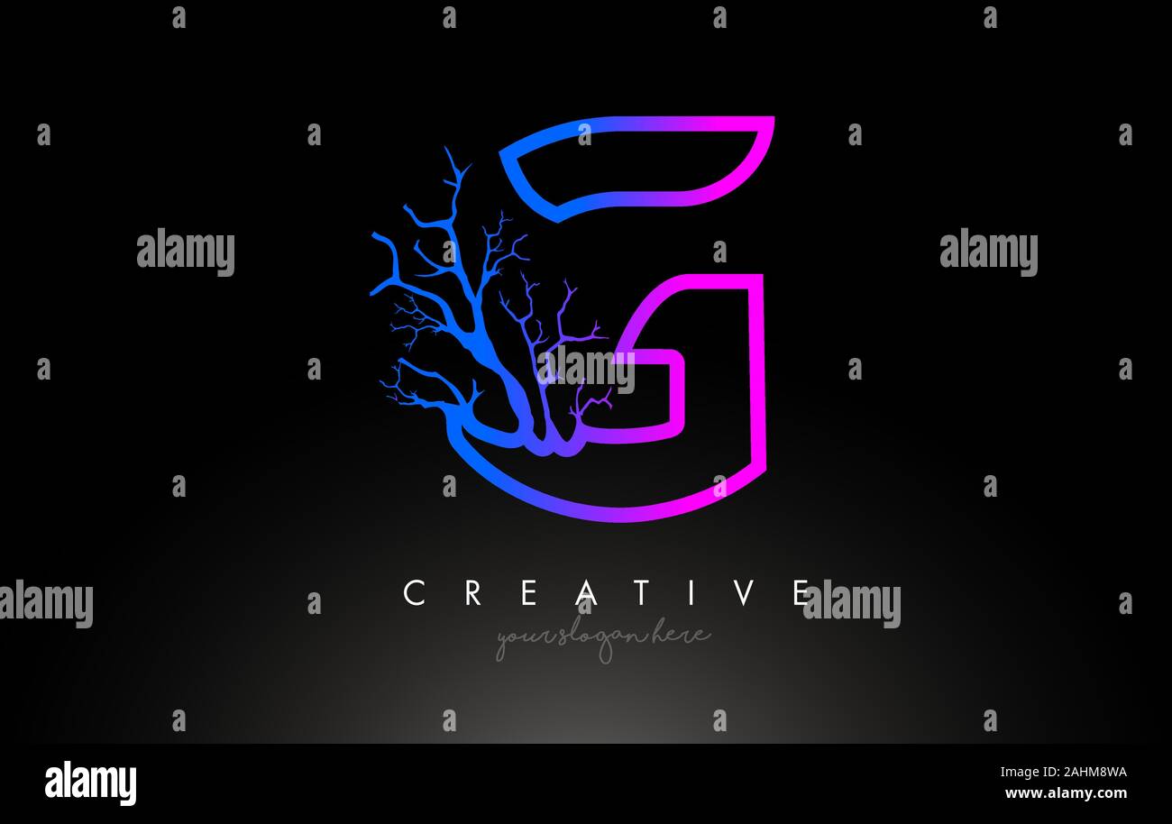 Tree Letter G Design Logo with Purple Blue Tree Branch. G Letter Tree ...