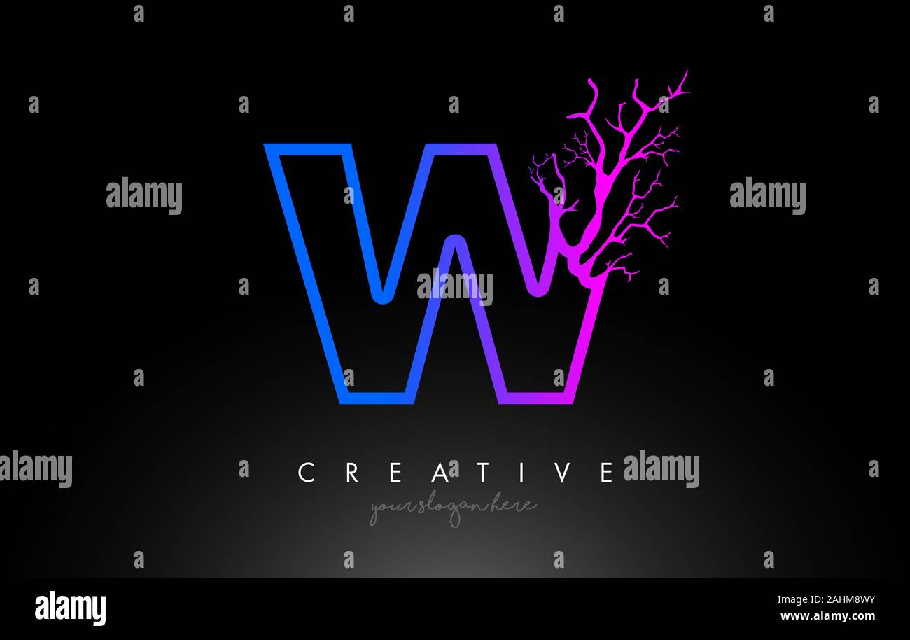 Tree Letter W Design Logo with Purple Blue Tree Branch. W Letter Tree ...