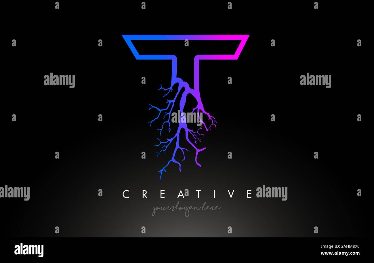 Tree Letter T Design Logo with Purple Blue Tree Branch.T Letter Tree ...