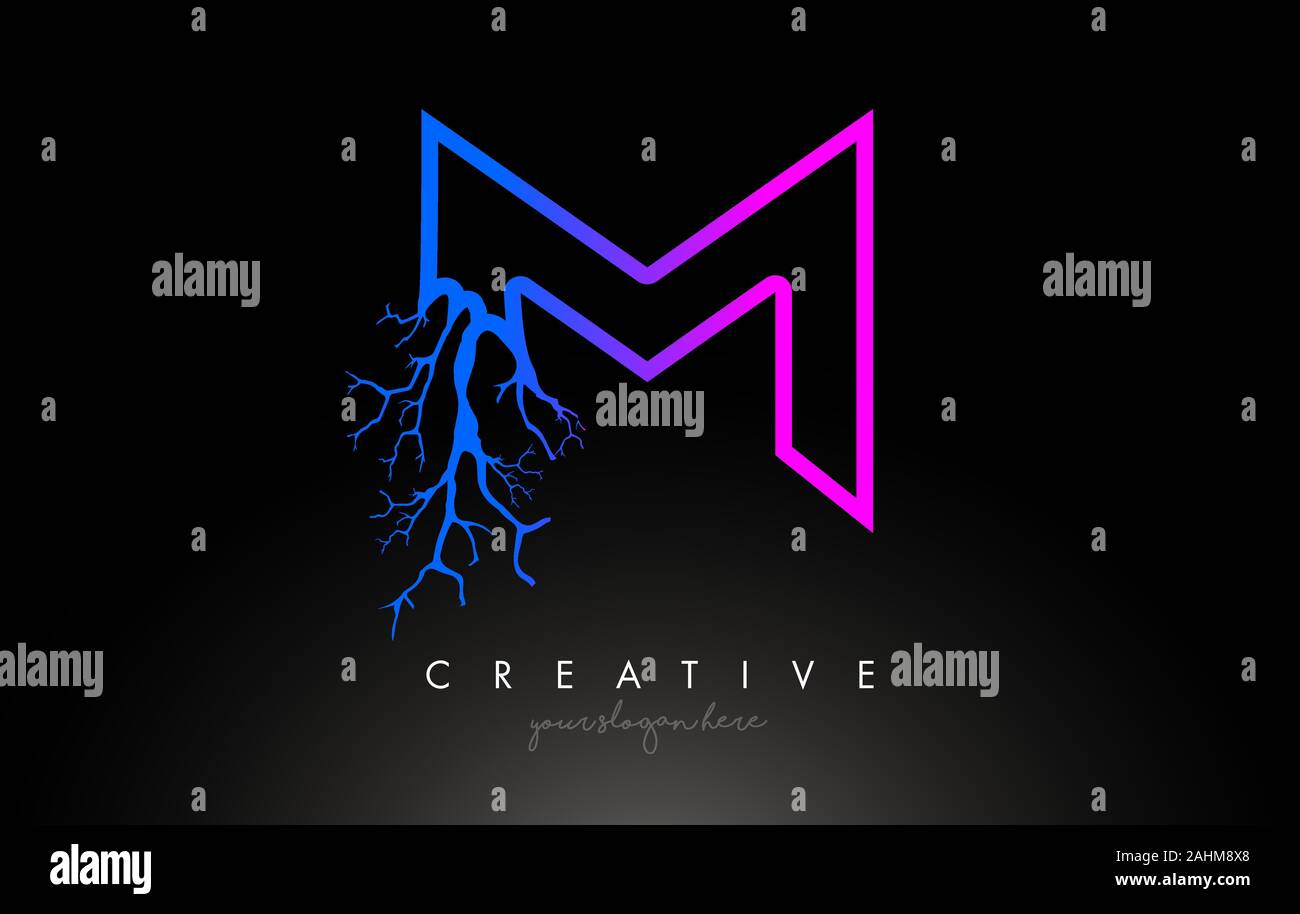 Tree Letter M Design Logo with Purple Blue Tree Branch. M Letter Tree ...