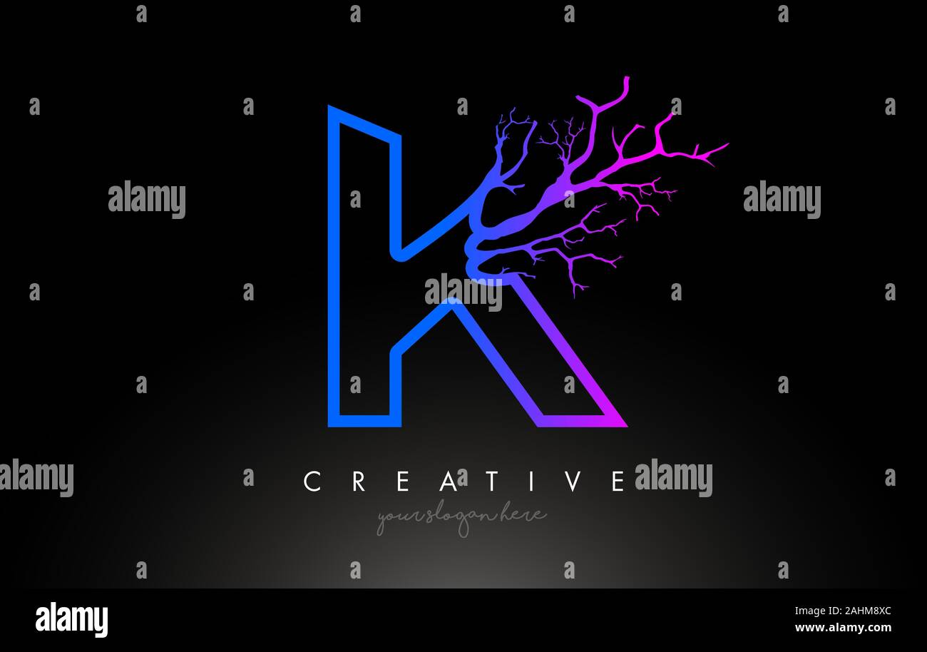 Tree Letter K Design Logo with Purple Blue Tree Branch. K Letter Tree ...