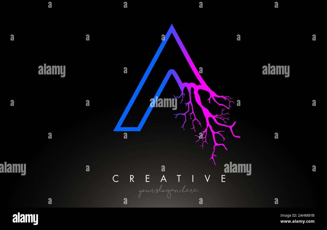 Tree Letter A Design Logo with Purple Blue Tree Branch. A Letter Tree ...