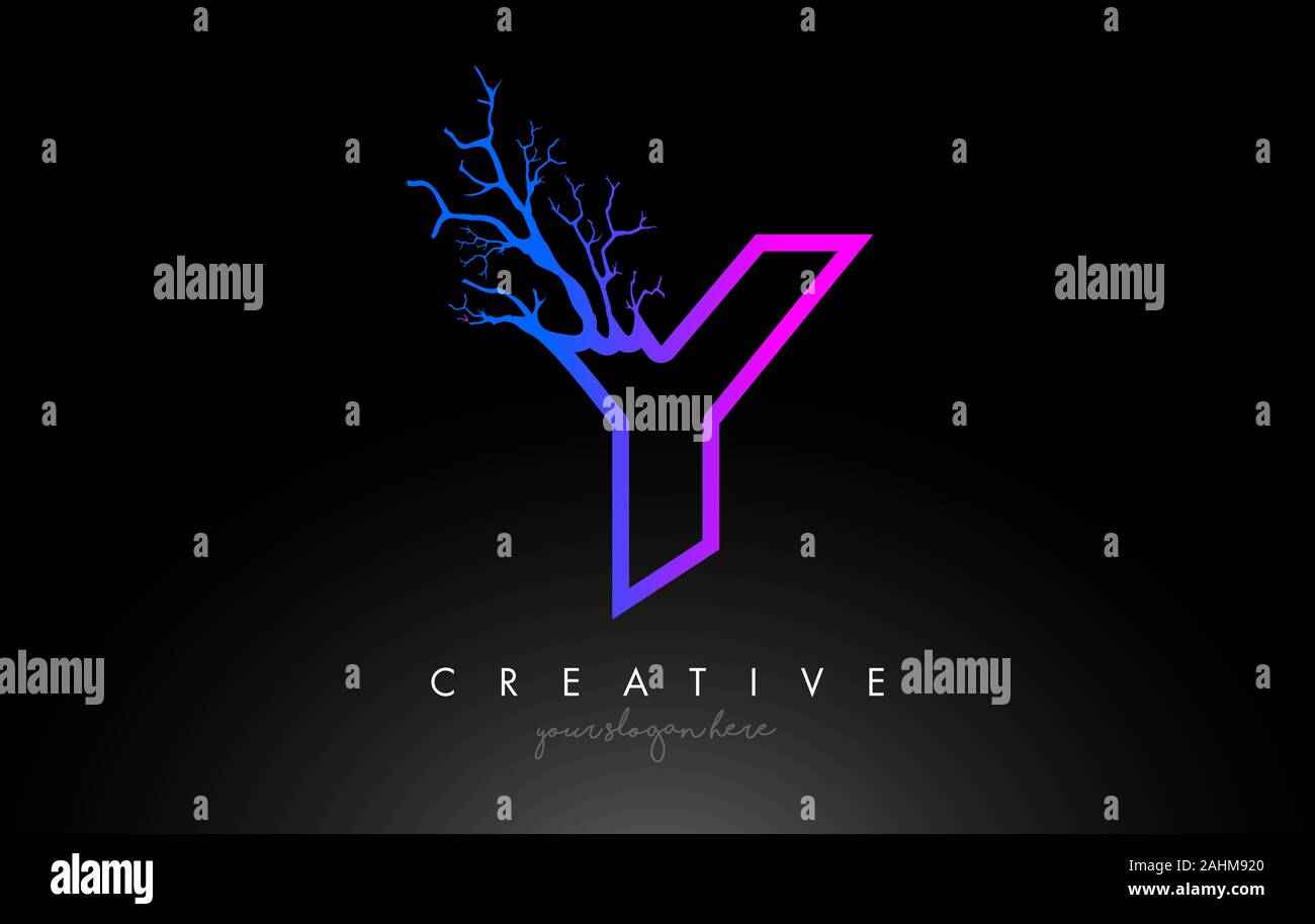 Tree Letter Y Design Logo with Purple Blue Tree Branch. Y Letter Tree ...