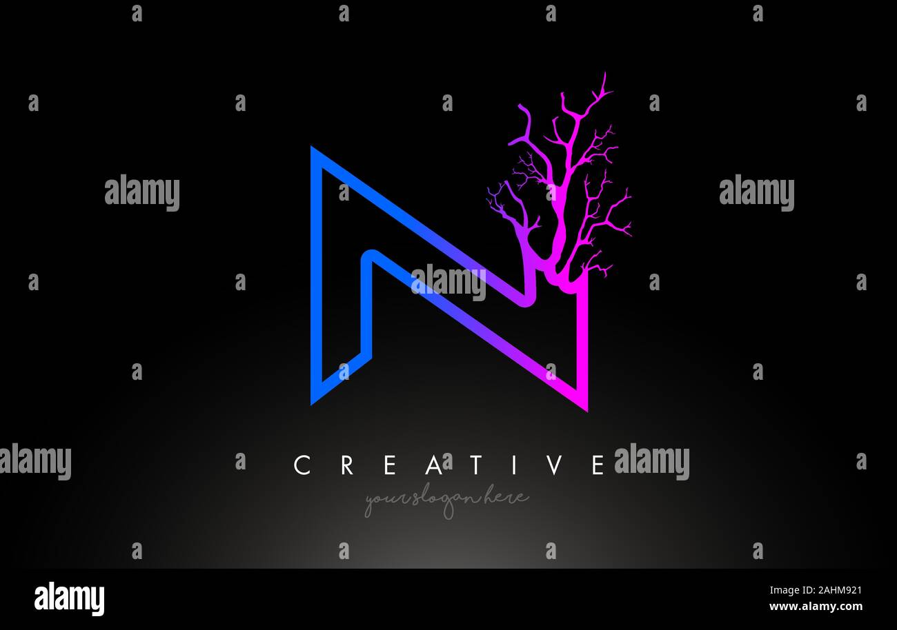 Tree Letter N Design Logo with Purple Blue Tree Branch. N Letter Tree ...