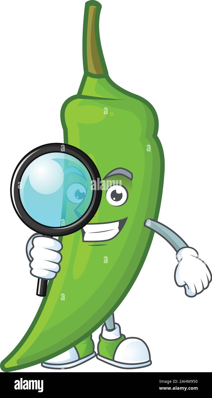 Smart One eye green chili Detective cartoon character design Stock ...