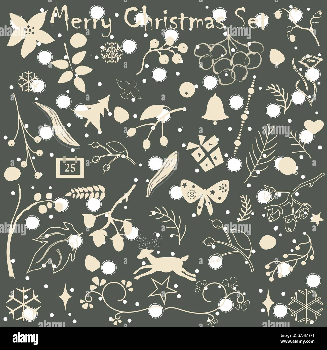 Merry Christmas Collection with various holiday elements. Pastel Beige ...