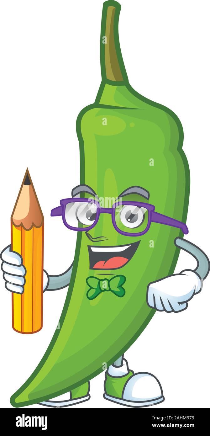 Cool smart Student green chili mascot with a pencil Stock Vector Image ...