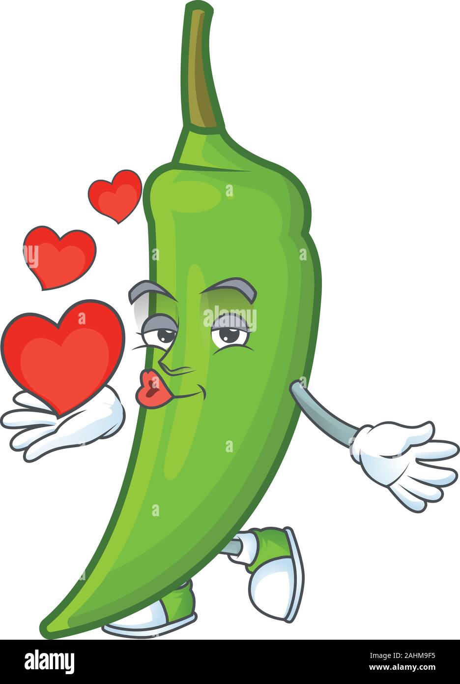 Happy green chili cartoon character mascot with heart Stock Vector ...