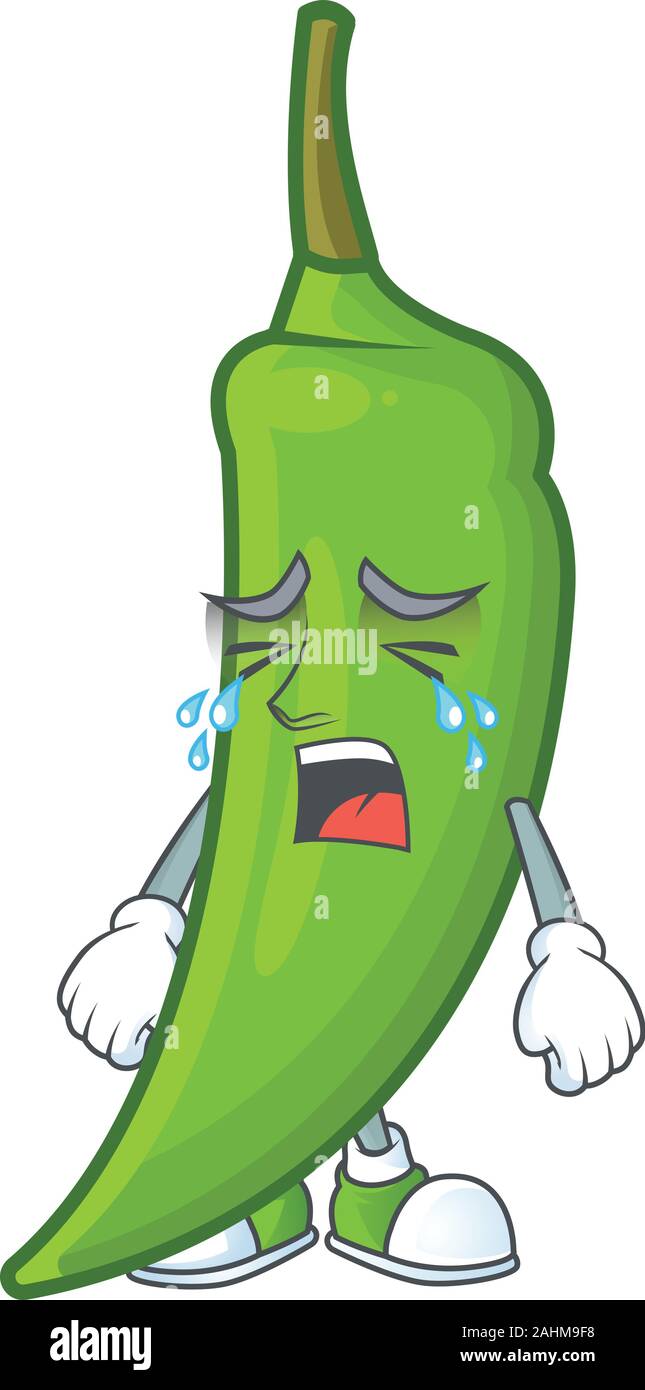 Sad Crying gesture green chili cartoon character style Stock Vector ...