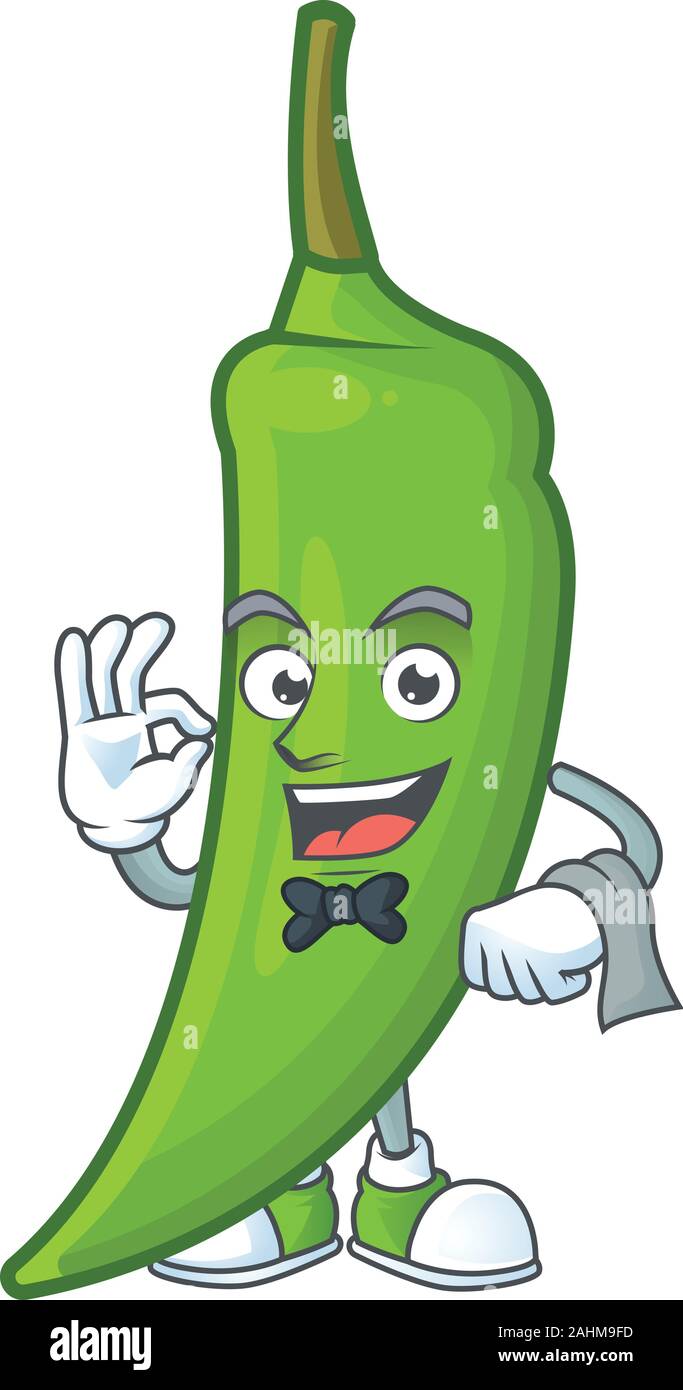 Green chili cartoon character as a Waiter look Stock Vector Image & Art ...
