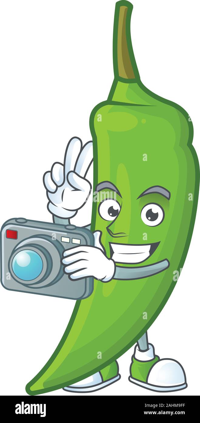 Smart Photographer green chili cartoon mascot with a camera Stock ...