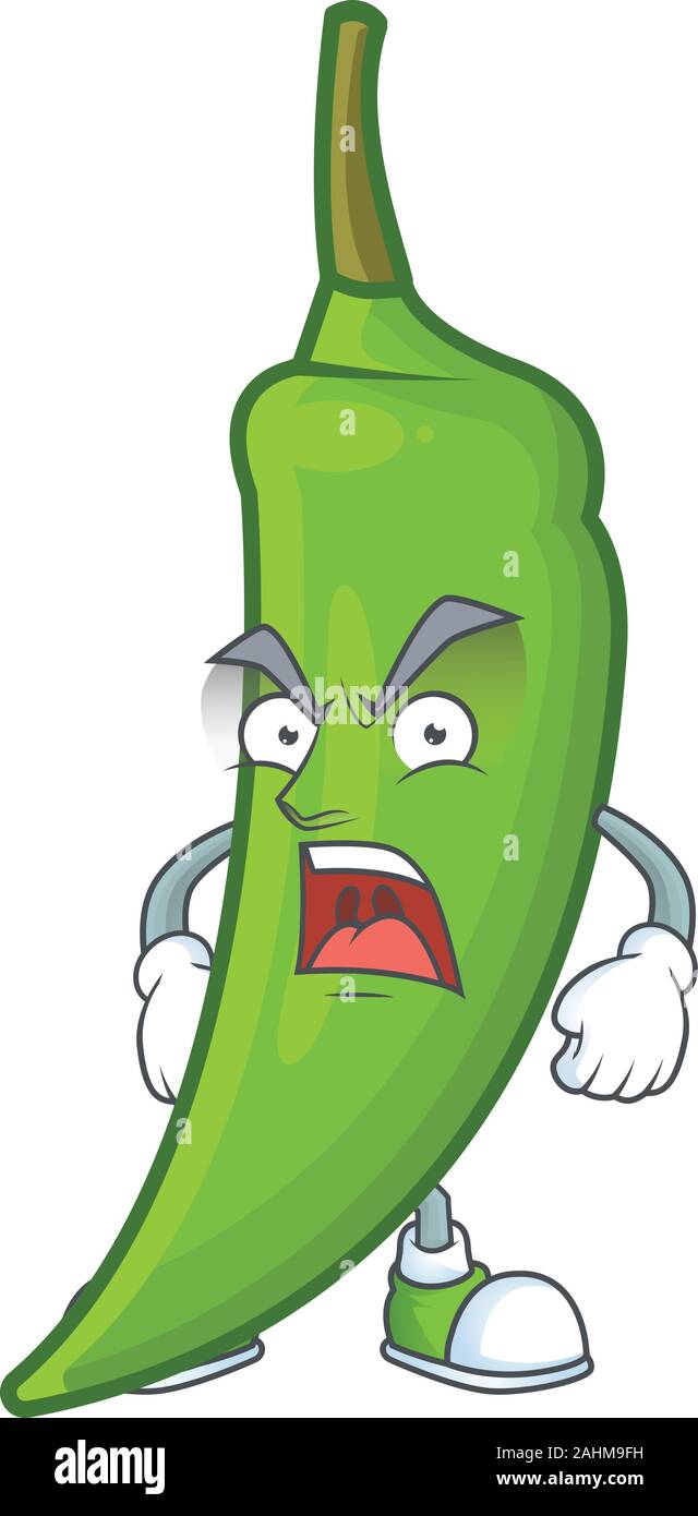 angry face of green chili cartoon character style Stock Vector Image ...