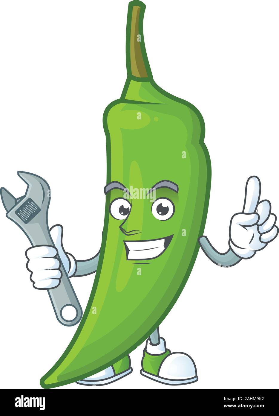 Smart and Professional Mechanic green chili cartoon character Stock ...