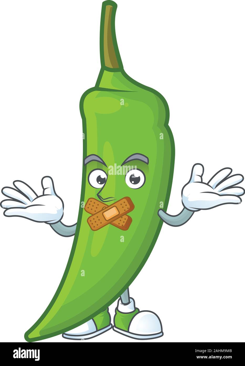 Green chili cartoon character style with silent gesture Stock Vector ...