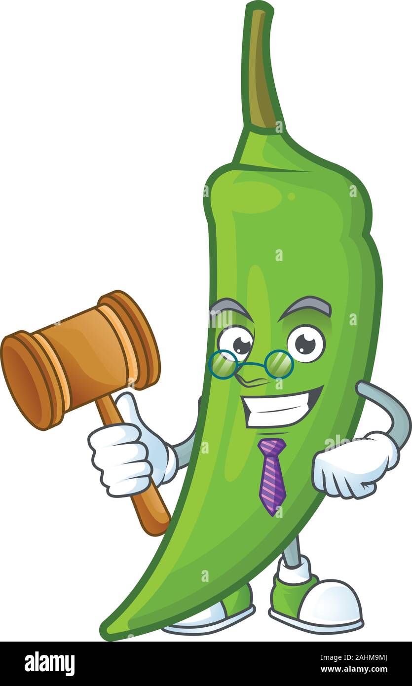 A professional judge green chili presented in cartoon character design ...