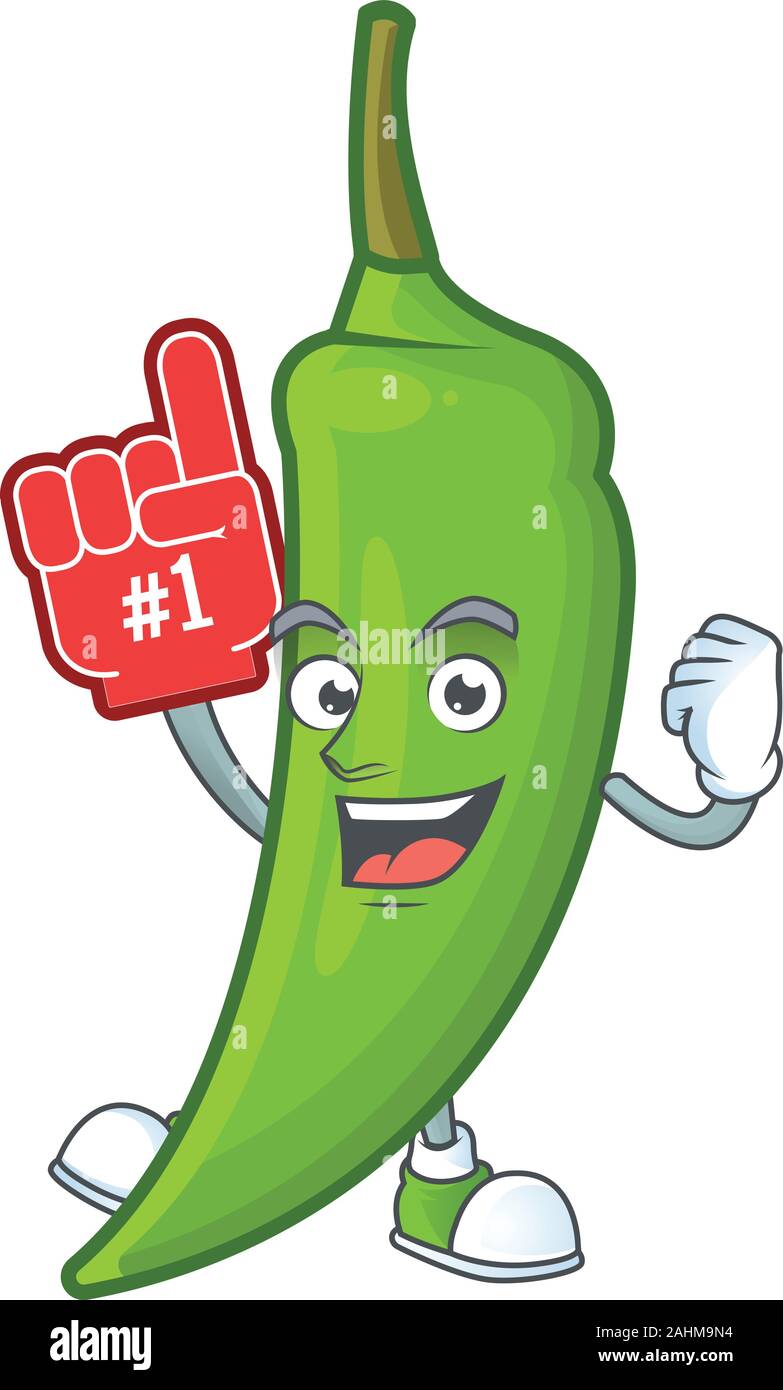 Funny green chili mascot cartoon style with Foam finger Stock Vector ...