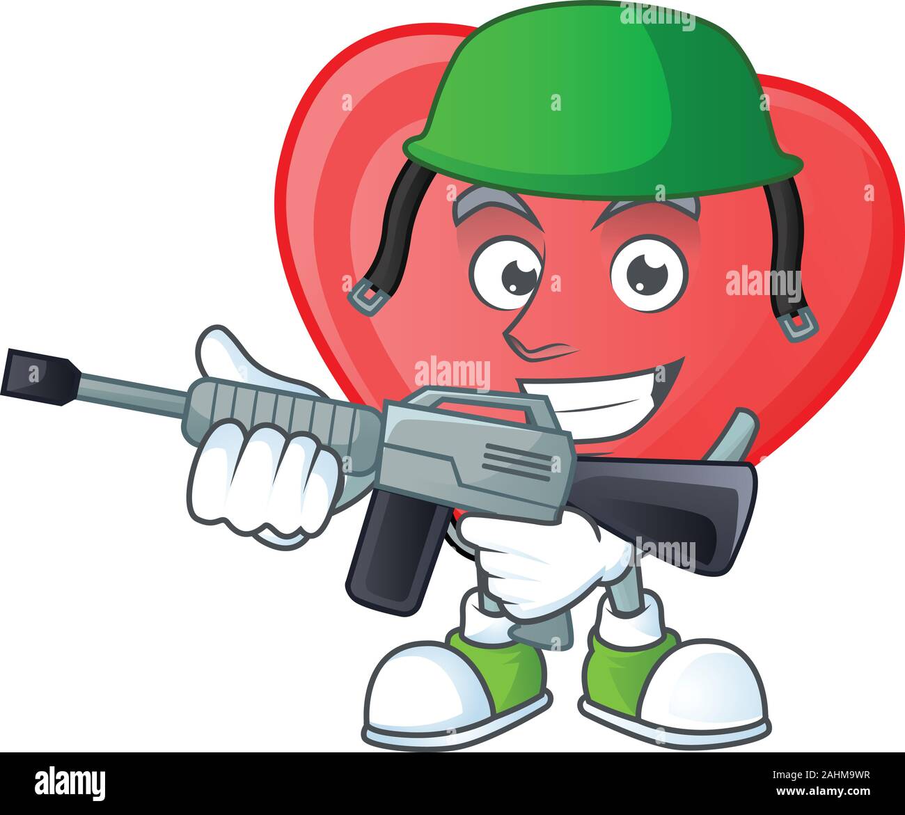A mascot of red love as an Army with machine gun Stock Vector Image ...