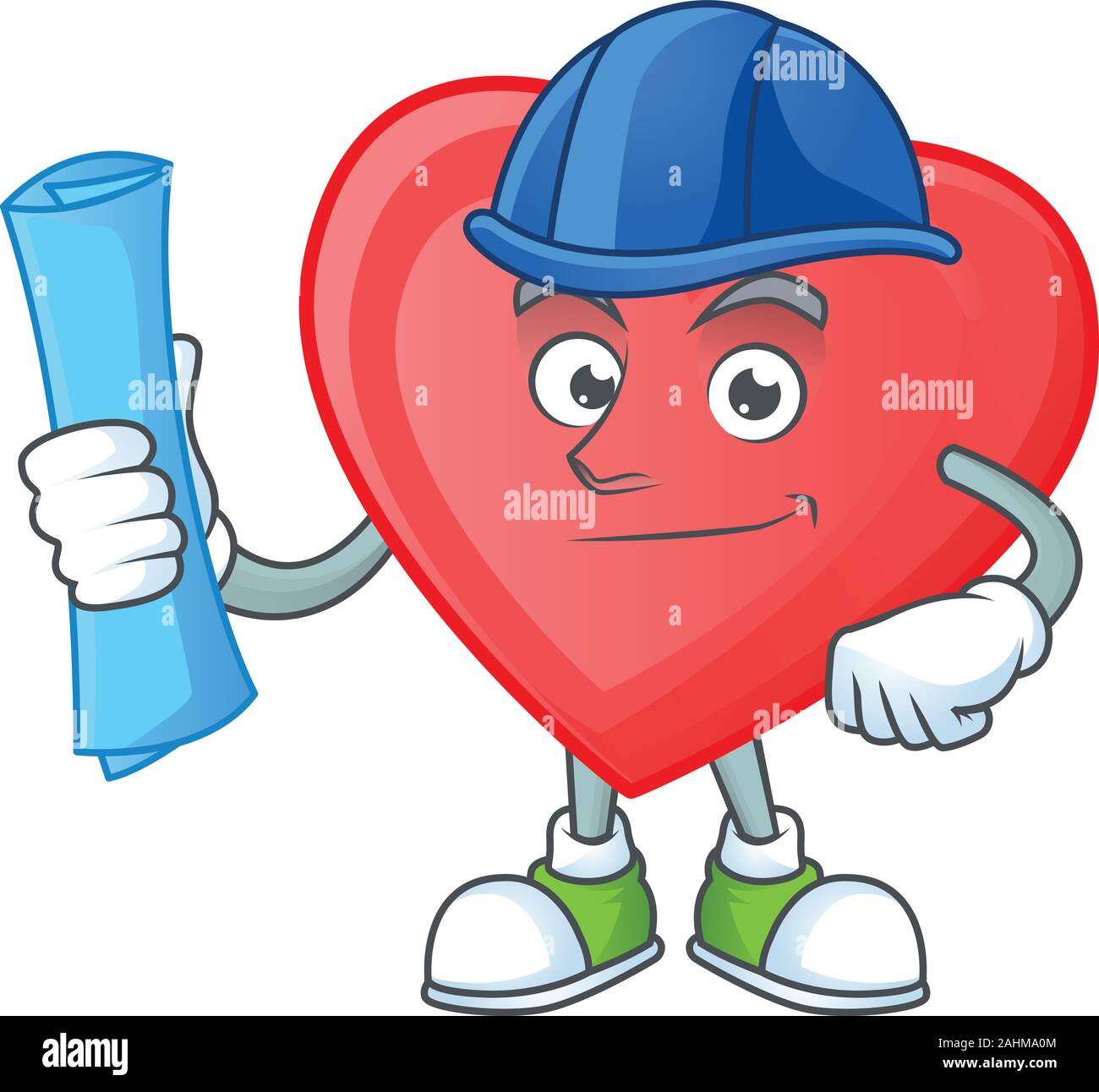 Cheerful Architect red love cartoon character having blue prints Stock ...