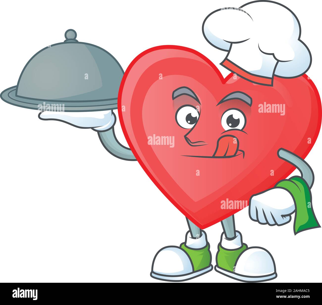 Cute red love as a Chef with hat and tray cartoon style design Stock ...