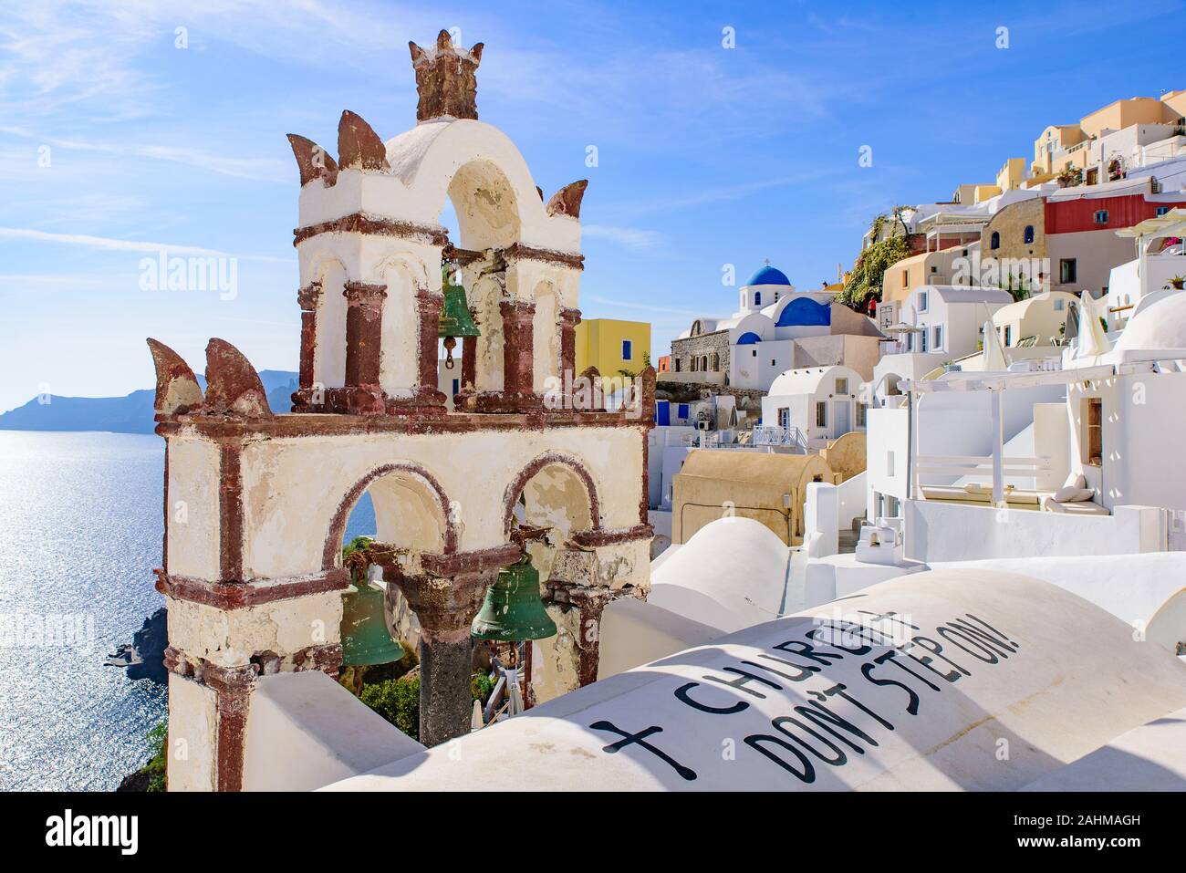 Three bell tower in Oia, Santorini, Greece Stock Photo - Alamy