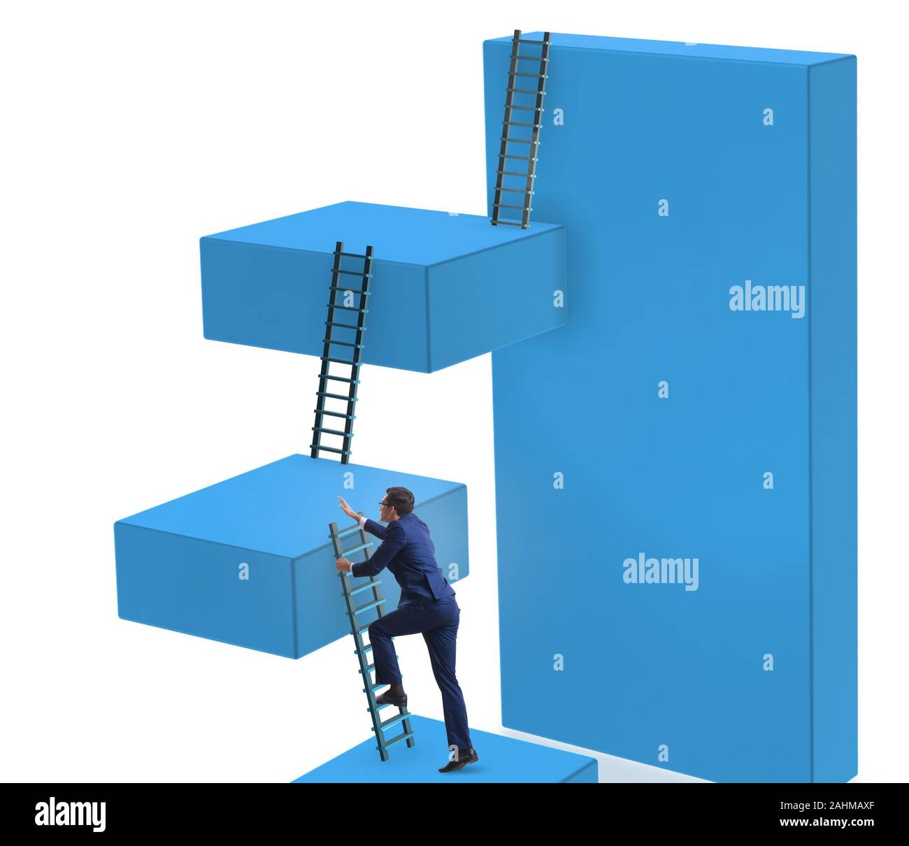 The businessman on top of block isolated on white Stock Photo - Alamy