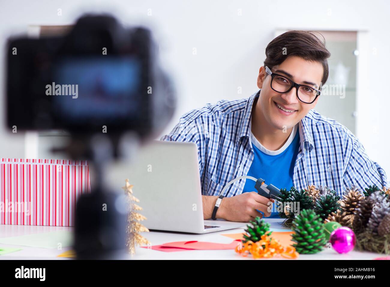 Smiling man doing craft hi-res stock photography and images - Alamy