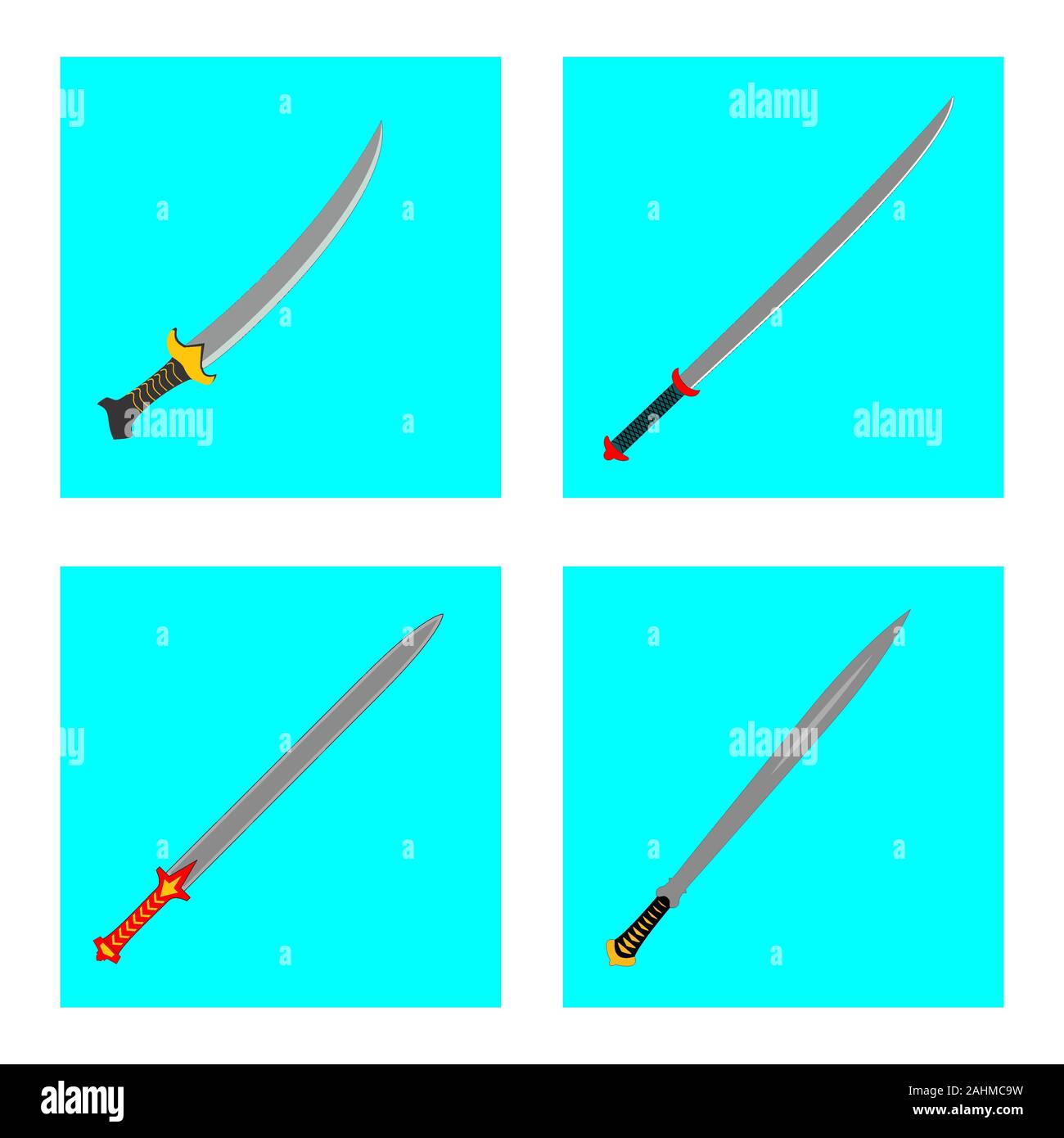 Sword bundle set in flat vector style. knife, blade, steel, Cartoon ...
