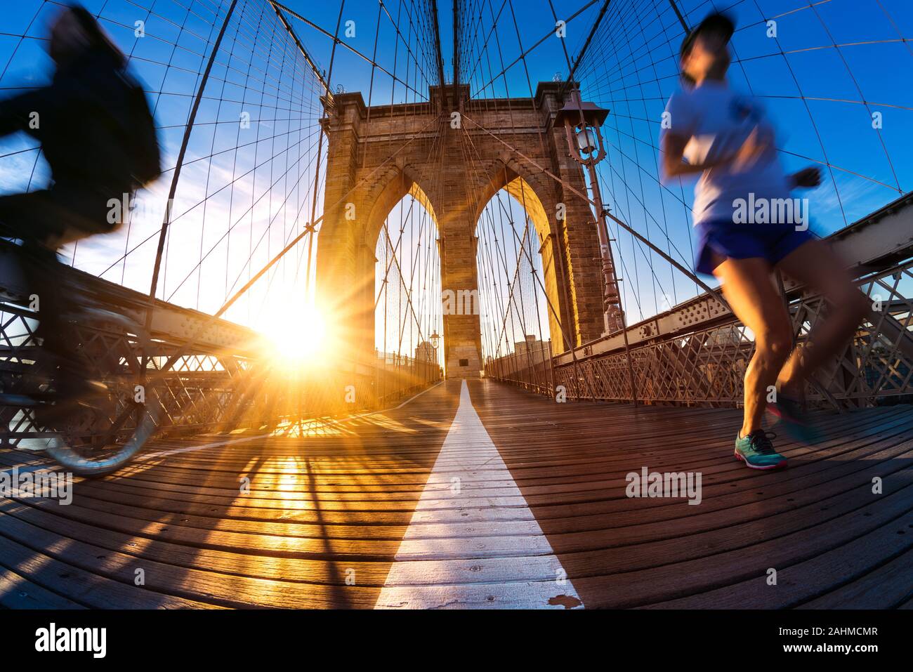 Brooklyn bridge in morning, New York City Stock Photo - Alamy