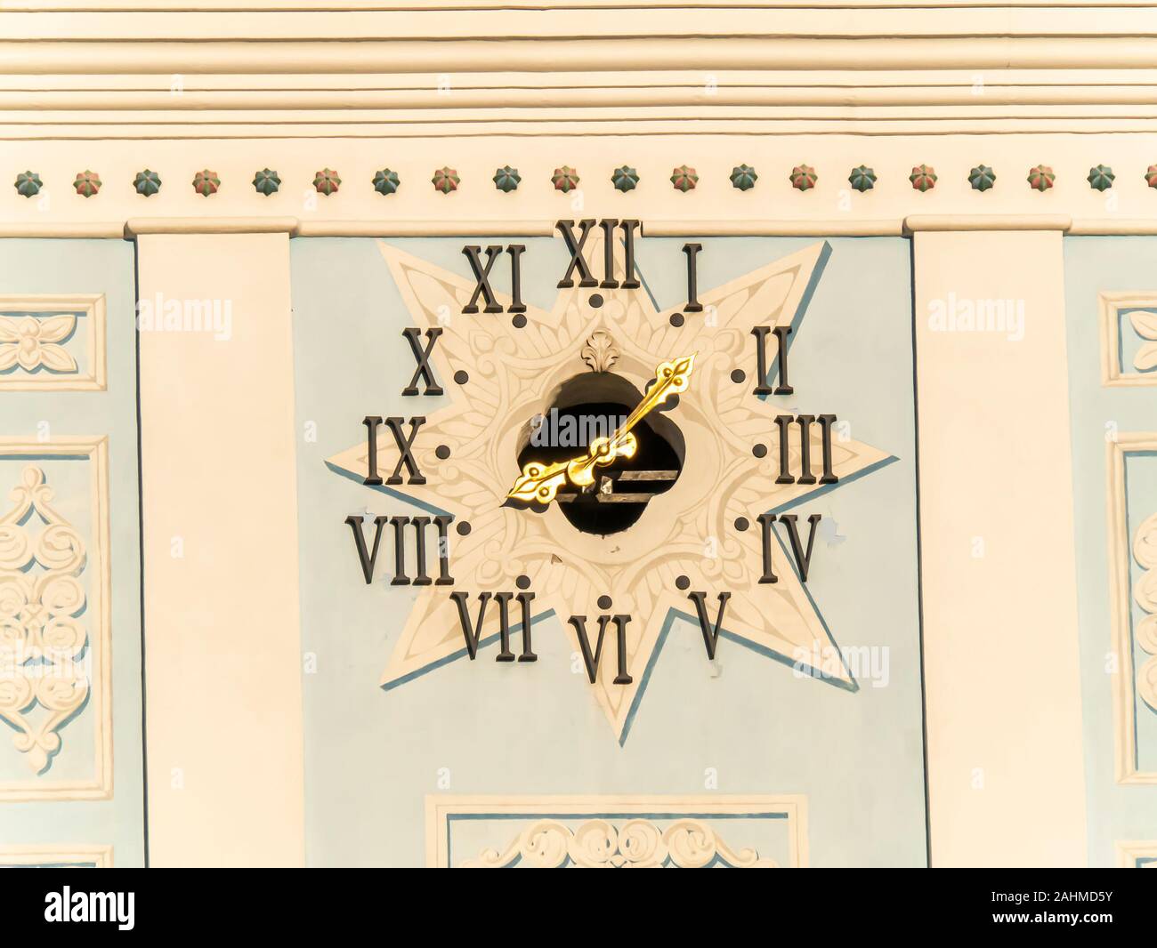 Vintage street wall clock with place for text. Background image Stock ...