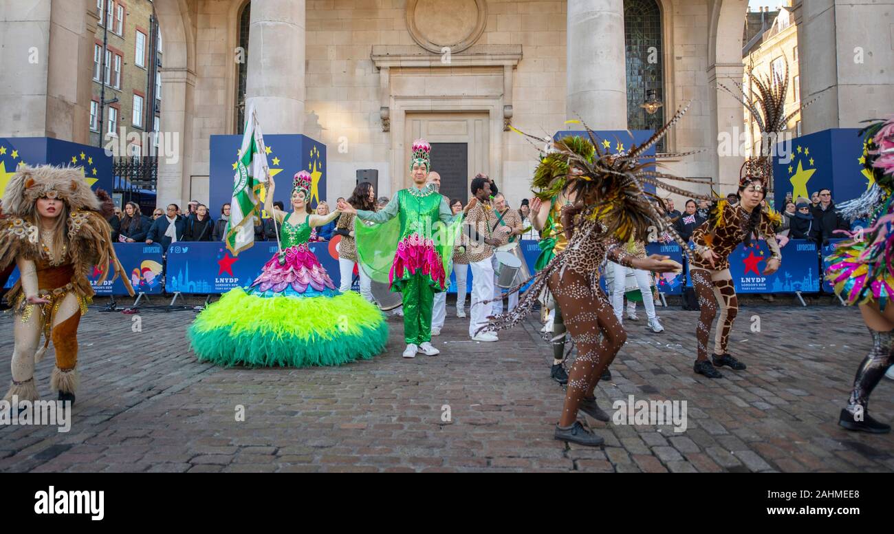 Covent Garden Piazza, London, UK. 30th December 2019. Marching bands ...