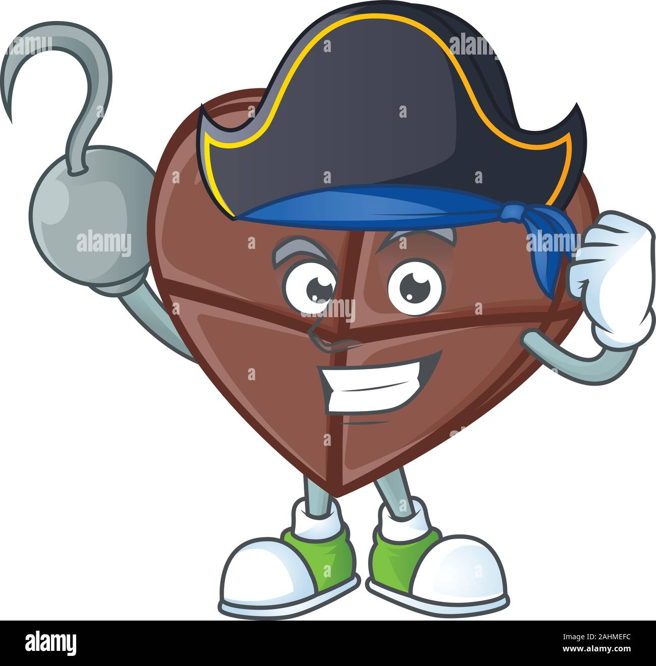 one hand Pirate chocolate bar love cartoon character wearing hat Stock ...