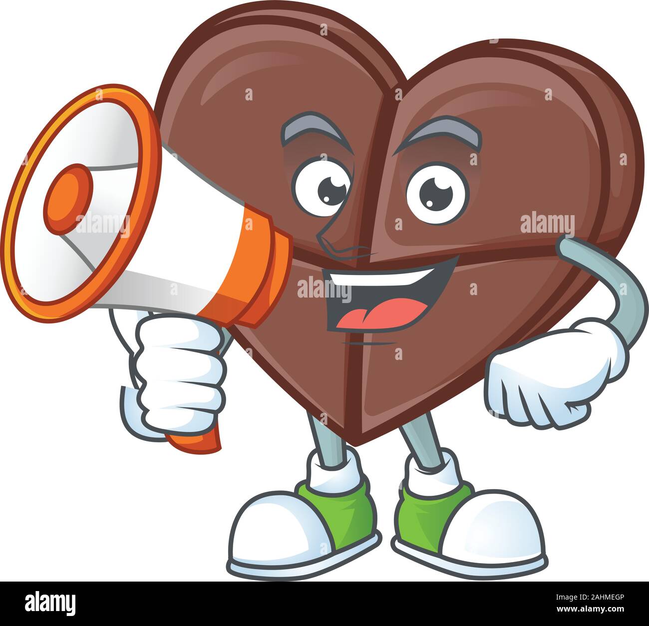 Smiling cartoon character of chocolate bar love with megaphone Stock ...
