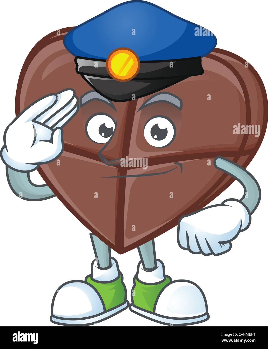 Chocolate bar love Cartoon in character a Police officer costume Stock ...
