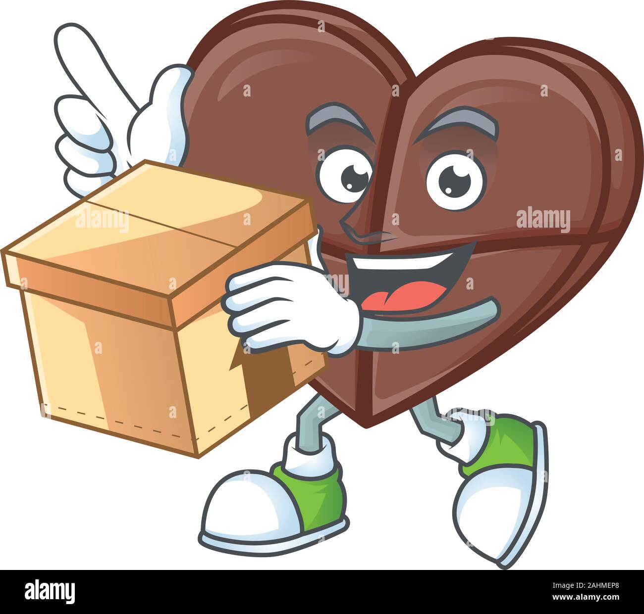 Cute chocolate bar love cartoon character style holding a box Stock ...