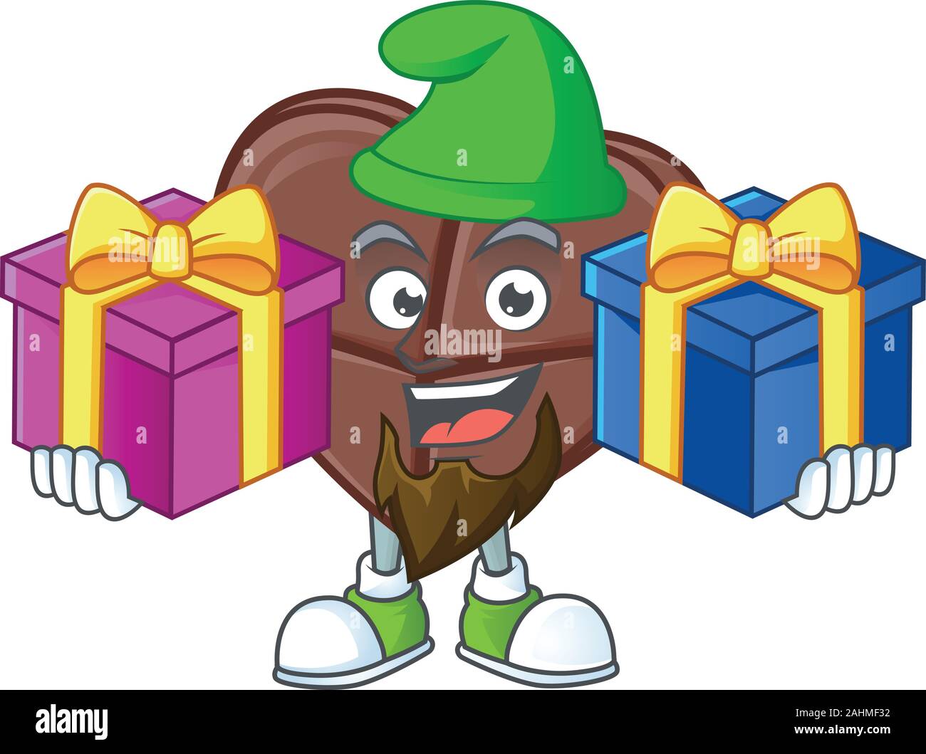 Cheerful chocolate bar love cartoon design with Christmas gift boxes ...