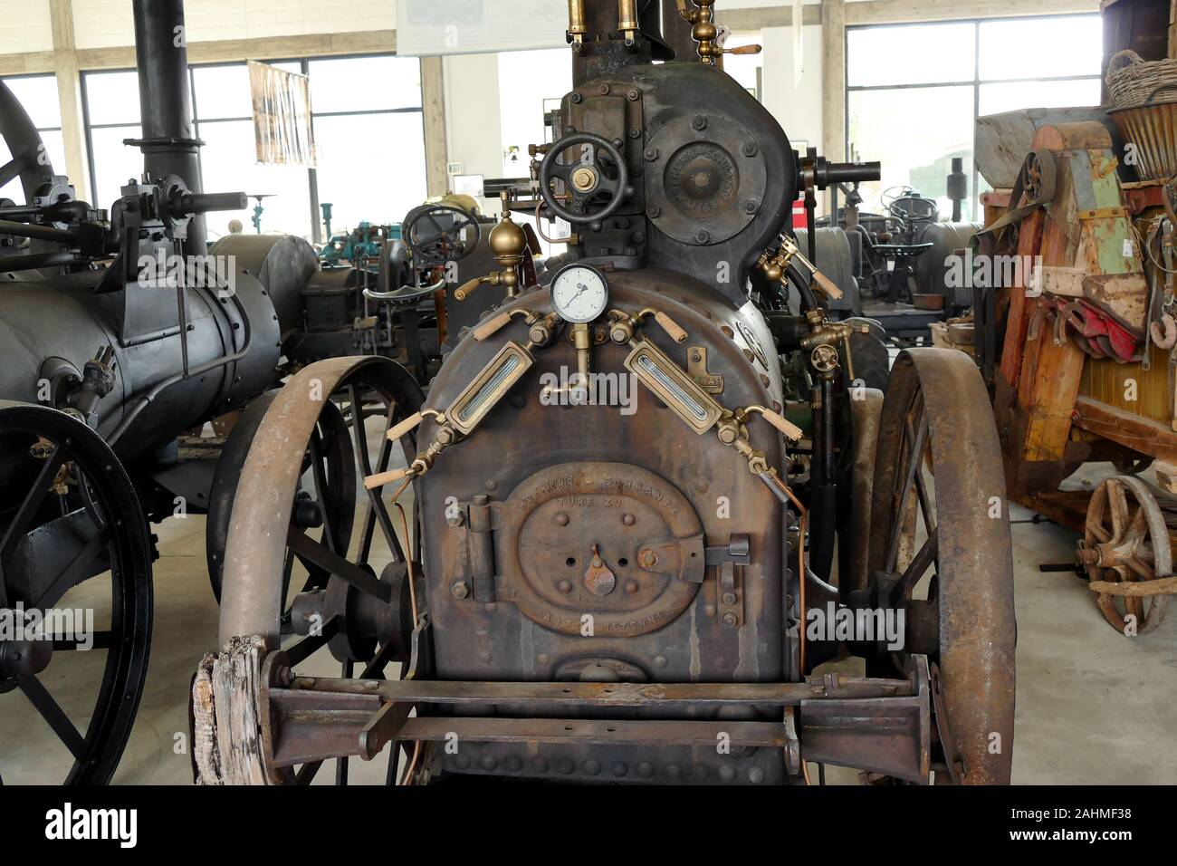 Agricultural Steam Engine to drive the Threshing Machine Stock Photo ...
