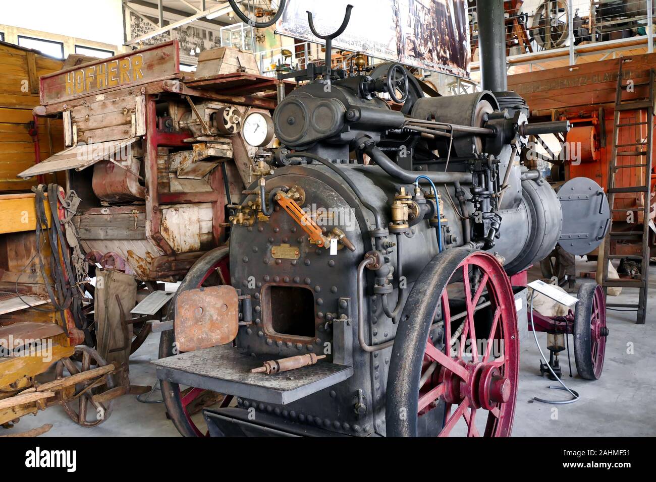 Agricultural Steam Engine to drive the Threshing Machine Stock Photo ...
